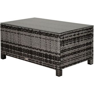 OUTSUNNY Table basse de jardin plateau verre tremp&eacute; 5 mm rotin tress&eacute; 85 x 50 x 39 cm Max. 70 Kg gris