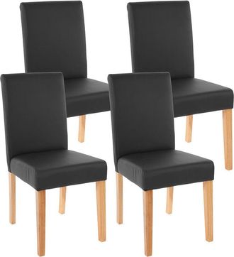 Hhg Lot de 4 chaises de séjour Littau, simili-cuir, noir mat, pieds clairs