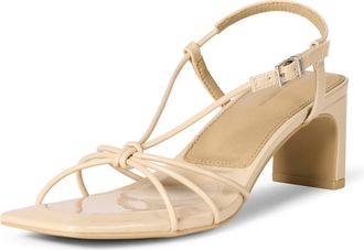 Amazon Essentials Damen Riemensandalen mit Blockabsatz, Beigefarbenes Lack, 37.5 EU