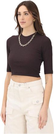 Pinko Pinko, Femme, Pulls, Brun, Taille: 40 FR Maglia in costina crepe catena