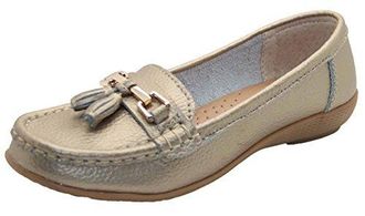 Jo & Joe Mocassins pour femme en cuir avec semelle à talon légèrement compensé, style décontracté, confortable, chaussures de travail,Doré,39 EU / 6 UK