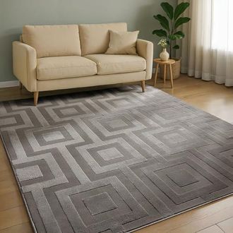 benuta Basic Tapis Salon Claire - Gris 120x170 cm - Minimaliste g&eacute;om&eacute;trique r&eacute;tro - Facile Entretien - Compatible Chauffage - pour Chambre, Bureau, Couloir, 