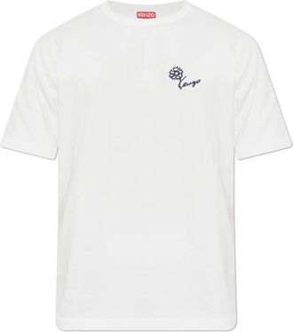 Kenzo Homme, Tops, Blanc, Taille: S T-shirt Brod&eacute; Tulipes