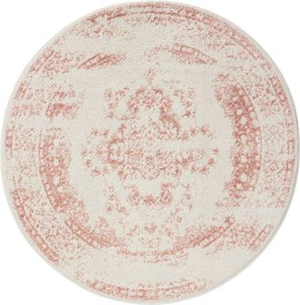 benuta Basic Teppich Sia - Creme/Rosa 120 cm Rund - Kunstfaser - Rund & im Style: Vintage, Boho-Style, Retro - Pflegeleicht für Wohnzimmer Schlafzimmer