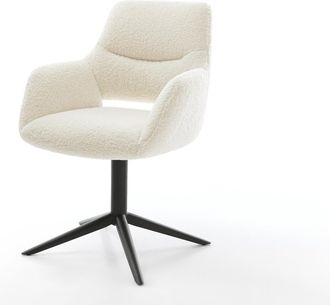 DELIFE Drehstuhl Yago-Flex mit Armlehnen Teddystoff Beige Fu&szlig;kreuz Schwarz 360&deg; drehbar Wippfunktion Taschenfederkern, Esszimmerst&uuml;hle