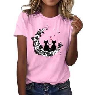 Generic 2026 T-shirts graphiques à manches courtes pour femme avec motif coeur imprimé (2), rose, S