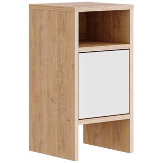 PEGANE Pegane - Table de chevet, table de nuit avec 1 porte coloris ch&ecirc;ne cambrian, blanc -longueur 30 x profondeur 30 x hauteur 59 cm