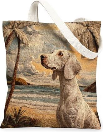Generic Sac fourre-tout fantaisie en toile motif chien de Weimar de Weimar pour faire du shopping 33 x 38,1 cm, sac &agrave; bandouli&egrave;re r&eacute;utilisable pour femme, pei