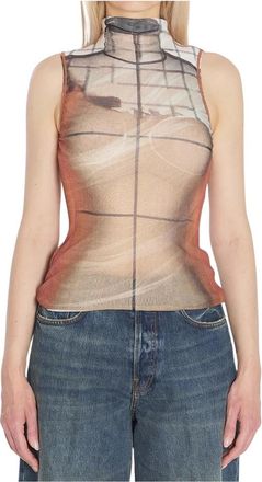 Jean Paul Gaultier Femme, Tops, Multicolore, Taille: 40 FR Sheer Mesh Mock Neck Top