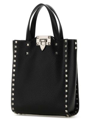 Valentino Garavani Mens Black Leather Rockstud Handbag Nero Borse A Mano Bag