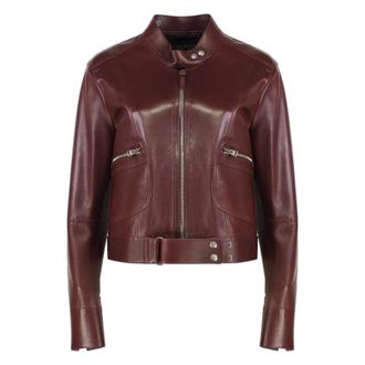 Tom Ford Femme, Vestes, Rouge, Taille: 36 FR Veste de motard en peau dagneau avec fermetures éclair