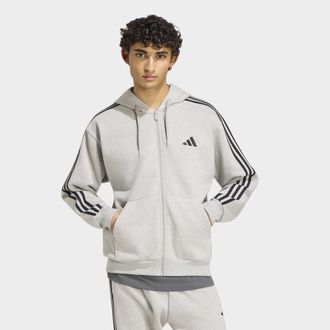 adidas Kapuzensweatshirt ADIDAS SPORTSWEAR M 3S FL FZ HD, Herren, Gr. XXL, medium grau heather, wei&szlig;, Obermaterial: 70% Baumwolle, 30% Polyester, normal, Run