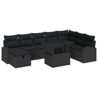 vidaXL Vidaxl Set Divano Da Giardino 9 Pz Nero Polyrattan