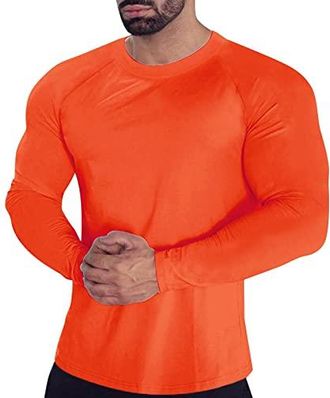 Generic T-shirt basique coupe ajust&eacute;e pour homme printemps et &eacute;t&eacute; fitness sport &agrave; manches longues col rond couleur unie &eacute;lastique bas haut pour sports dint&eacute;ri