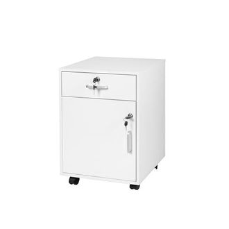 Relaxdays Rollcontainer, Schublade & T&uuml;rfach, HxBxT: 57 x 40 x 40 cm, abschlie&szlig;bar, Aktenschrank auf Rollen, wei&szlig;