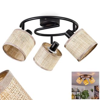 HOFSTEIN Deckenleuchte Sabadim, Deckenlampe aus Metall/Papiergeflecht in Schwarz/Beige, Leuchte im modernen Boho-Style mit verstellbaren Schirmen (&Oslash; 12 cm), sk