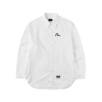 Evisu Homme, Chemises, Blanc, Taille: S Chemise Oxford &agrave; Manches Longues et Imprim&eacute; Mouette Seagull