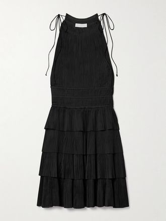 Ulla Johnson Mini-robe En Satin Plissé À Volants Cecily - Noir