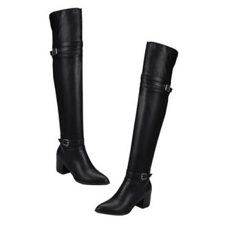 Frcolor Femme Automne Hiver Cuissardes Noires avec Talon &Eacute;pais Haut Confortables et Chaudes