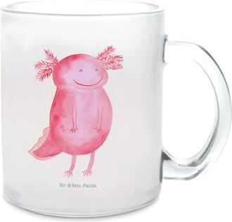 Mr. & Mrs. Panda Teetasse Axolotl Gl&uuml;cklich - Geschenk, Gute Laune, Schwanzlurch, lebensfroh, Tasse mit Henkel, Molch, Teeglas, Glas Teetasse, Lurch