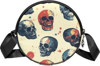 Generic Sac &agrave; bandouli&egrave;re circulaire pour femme, motif cr&acirc;nes color&eacute;s &agrave; pois - Petit sac &agrave; bandouli&egrave;re avec fermeture &eacute;clair et bretelles r&eacute;glables - Style d&eacute;