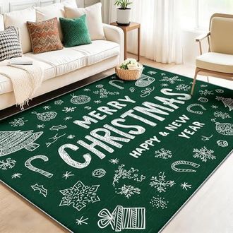 Generic Tapis de Salon 120 x 170 cm, Vert Tapis Lavable &agrave; Poils Courts antid&eacute;rapant Doux, Motif No&euml;l F&ecirc;tes Canne De No&euml;l Art D&eacute;co, pour Chambre denfant Bureau