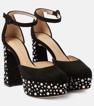 Gianvito Rossi Verzierte Plateau-Pumps Crystal Holly aus Veloursleder