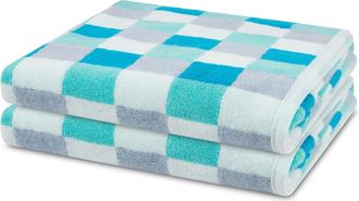 ROSS 2er Set Duscht&uuml;cher Cashmere Feeling Karo - 500 g/m&sup2;, Garngef&auml;rbter Walkfrottee aus 100% Baumwolle - Flauschig, Saugstark & Pflegeleicht - Modischen F