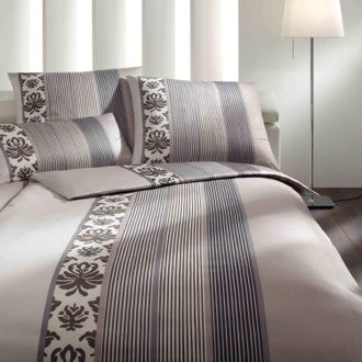 Joop Mako Satin Bettwäsche Ornament Stripes 4022/7 Graphit Grau 135x200 cm