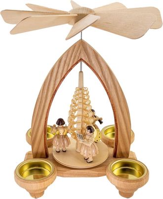 Seiffener Volkskunst | Erzgebirgische Weihnachtspyramide | 25 cm hoch | traditionelle Volkskunst aus dem Erzgebirge | mit Kurzrockengel