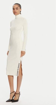 Elisabetta Franchi Strickkleid AM-03S-56E2-V390 Écru Slim Fit