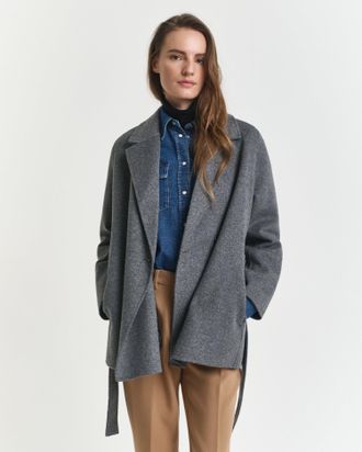 GANT Damen Handgenähte Jacke mit Gürtel (XXL) CHARCOAL MELANGE