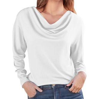 Generic Sweat-shirt &agrave; manches longues pour femme Col rond L&eacute;ger D&eacute;contract&eacute; Tee-shirts basiques pour dames T-shirt dautomne uni, blanc, L