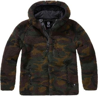 Brandit TEDDYFLEECE JACKE MIT KAPUZE DAMEN WINTERJACKE JAGD OUTDOOR FLEECEJACKE, Größe:XS, Farbe:Woodland