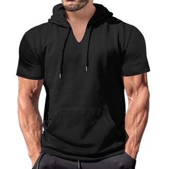 Generic T-shirt &agrave; col en V pour homme, manches courtes, coupe ajust&eacute;e, coupe ajust&eacute;e, couleur unie, polo avec poches, t-shirt l&eacute;ger et respirant pour l&eacute;t&eacute;, la