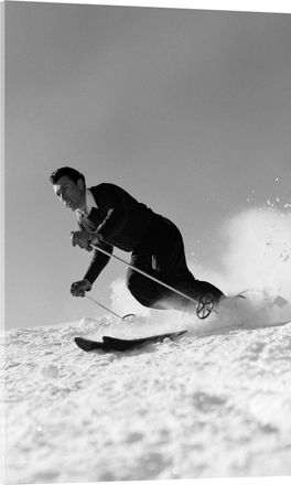 Posterlounge Vintage-Skifahrer auf der Piste Acrylglasbild von Vintage Ski Collection 70 x 100 cm Schwarz-Weiß Wandbilder Wanddeko