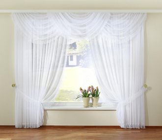 Georg Chr. Wirth Marquisette Raffgardine Carmen mit Fransenabschluss, 2-TLG. 2 Gardinenschals, 2 Raffhalter, wei&szlig;, 245X300