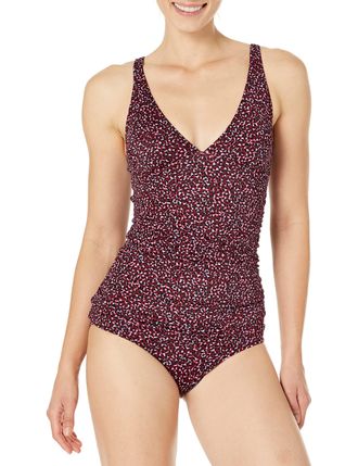 Amazon Essentials Damen Tankini-Badeoberteil (in &Uuml;bergr&ouml;&szlig;e erh&auml;ltlich), Ziegelrot Leopardenmuster, 38