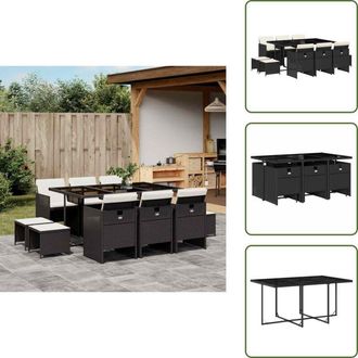 vidaXL 11-tlg. Garten-Essgruppe mit Kissen Schwarz Poly Rattan - Gartenm&ouml;bel - Essgruppen - Outdoor M&ouml;bel - Rattan Gartenm&ouml;bel - PE-Rattan