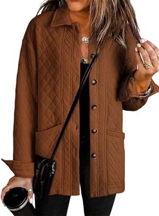 Generic Veste matelass&eacute;e d&eacute;contract&eacute;e boutonn&eacute;e &agrave; manches longues pour femme, manteau matelass&eacute; l&eacute;ger et d&eacute;contract&eacute; avec poches, 1, XXL