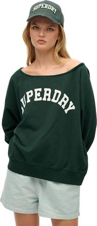 Superdry Damen Athletic Essentials Bardot-Sweatshirt mit Rundhalsausschnitt Emaillegr&uuml;n 44