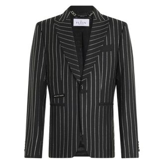 Philipp Plein Homme, Vestes, Noir, Taille: 4XL Blazer Jacquard Coupe Lord Strass