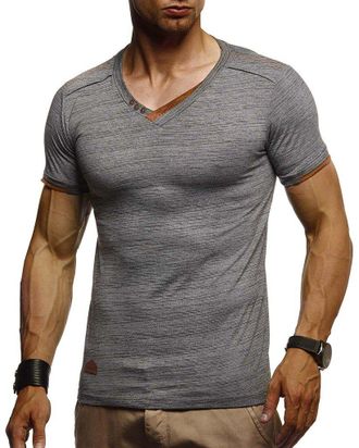 LEIF NELSON Sommer T-Shirt Herren V-Ausschnitt (Anthrazit, Größe XXL) - Coole Tshirts V-Neck Baumwolle - Casual Basic Shirts Männer Kurzarm - Mens t Shirt