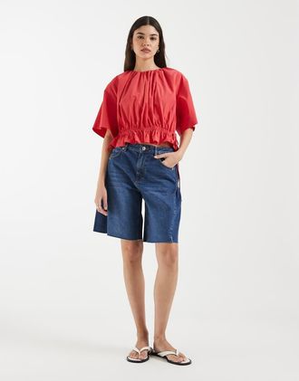 & Other Stories Crop top en coton m&eacute;lang&eacute; avec taille cintr&eacute;e - Rouge