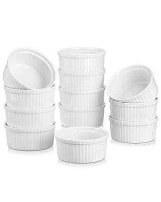 Malacasa S&eacute;rie Ramekin Dish, Lot 12pcs Mini Ramequin Terrines Moule &agrave; P&acirc;tisserie Souffl&eacute; Cr&egrave;me Brul&eacute;e Cupcake Muffin Bols Snack en Porcelaine 4,3/11x11x5cm