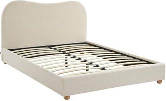 Sweeek Lit avec sommier à Lattes et tête de lit. Blanc Finition Bouclette. L203 x P148 x H97cm