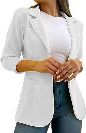 Generic Manteau de col de costume &agrave; manches longues simple de couleur unie dautomne et dhiver pour femmes pour femmes Bijoux Fantaisie Ado Fille (White, S)