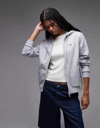 Lacoste Sweat &agrave; capuche zipp&eacute; &agrave; logo - Gris chin&eacute;