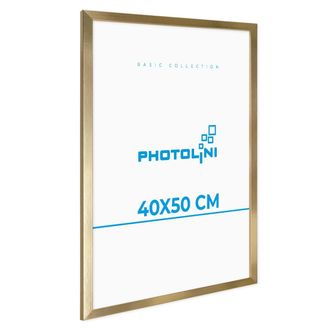 Photolini Bilderrahmen 40x50 gold Holz MDF, Bilderrahmen 50x40 gold mit bruchsicherem Acrylglas, Rahmen 40x50 zum Aufhängen, 50 x 40 frame mit Zubehör - picture