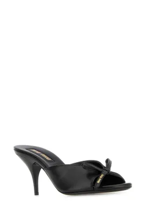 Miu Miu Womens Black Nappa Leather Mules Nero Sandali Sandal
